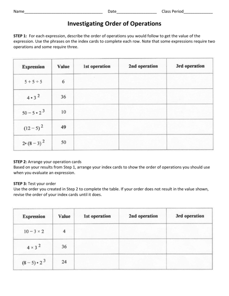 Investigating Order Of Operations