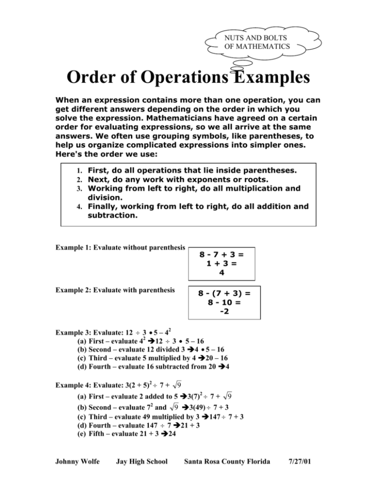 Order Of Operations Examples