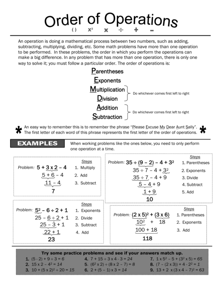 Practice Order Of Operation