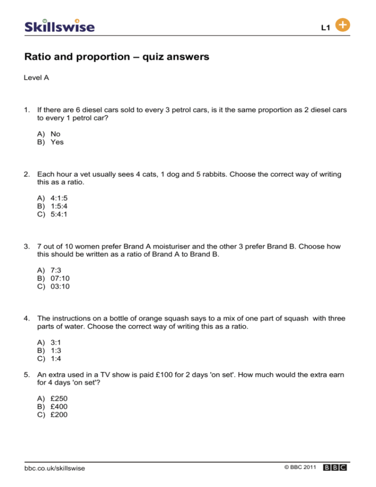 Ratio And Proportion Quiz Answers Ratio And Proportion Quiz Answers