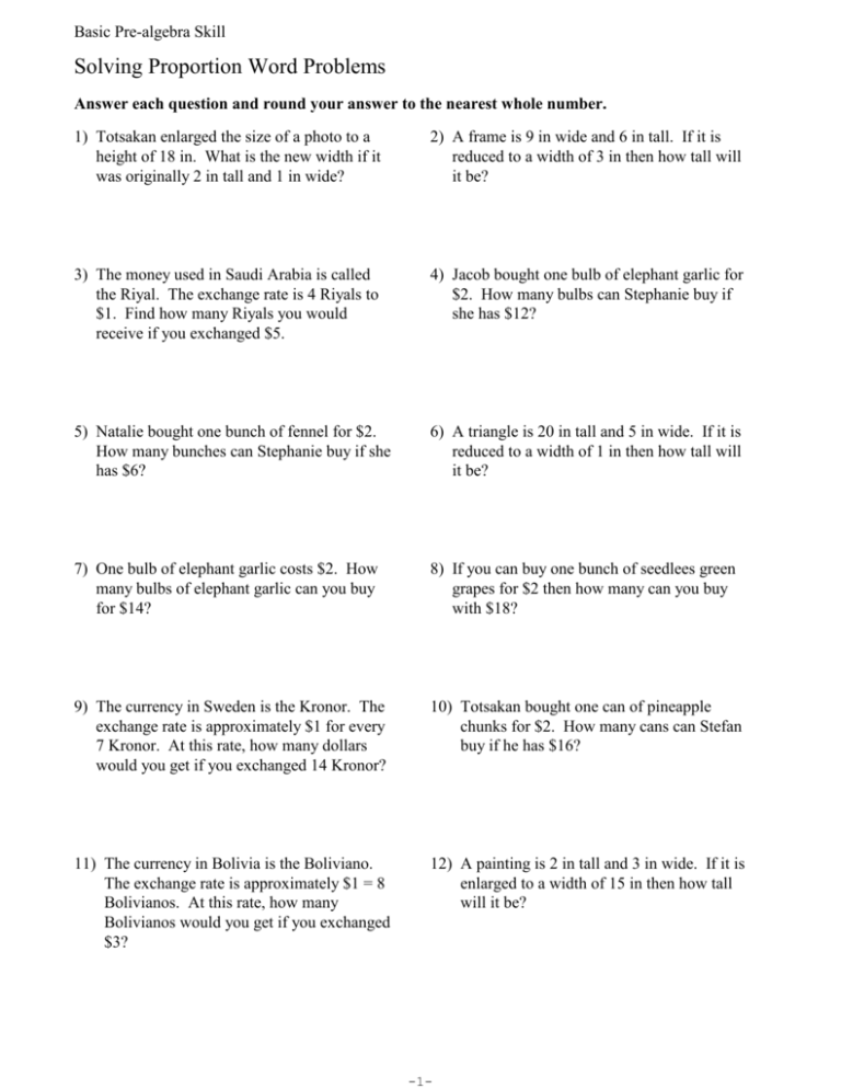 Solving Proportion Word Problems