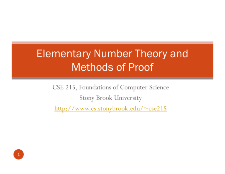Elementary Number Theory And Methods Of Proof Elementary Number Theory And Methods Of Proof