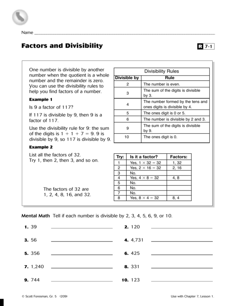 Factors And Divisibility