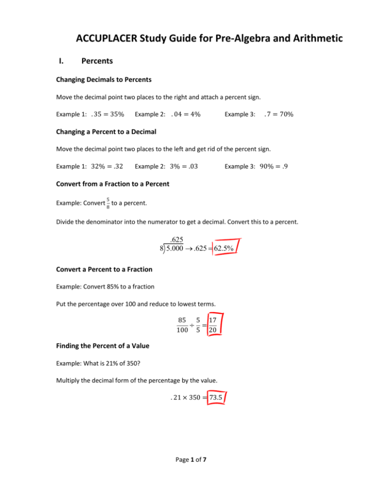 Pre Algebra And Arithmetic Review