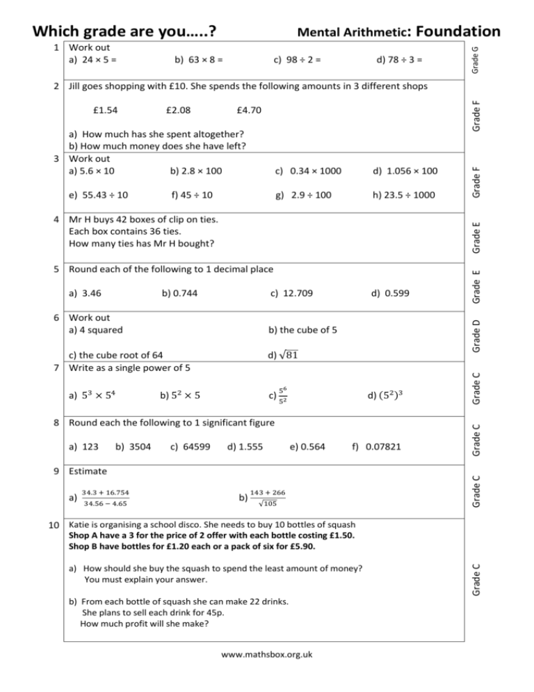 Mental Arithmetic Mental Arithmetic