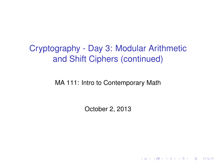 Cryptography Day 3 Modular Arithmetic And Shift Ciphers