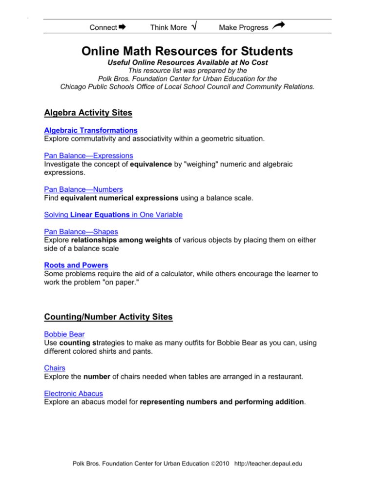 Math Resources For Students On The Internet Math Resources For Students On The Internet