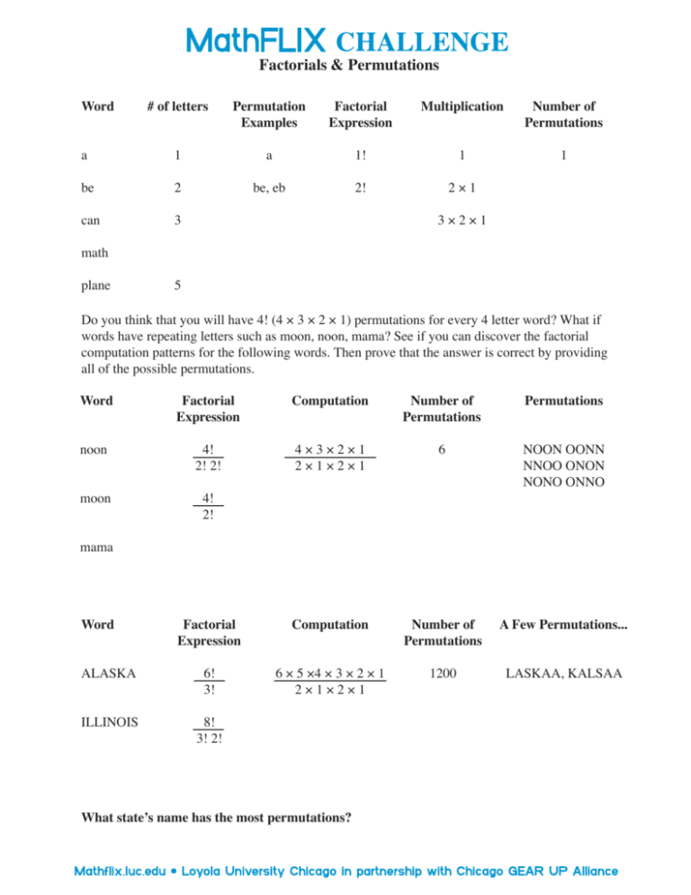 Factorials Permutations Factorials Permutations