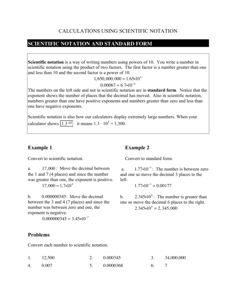 Calculations With Scientific Notation Calculations With Scientific Notation