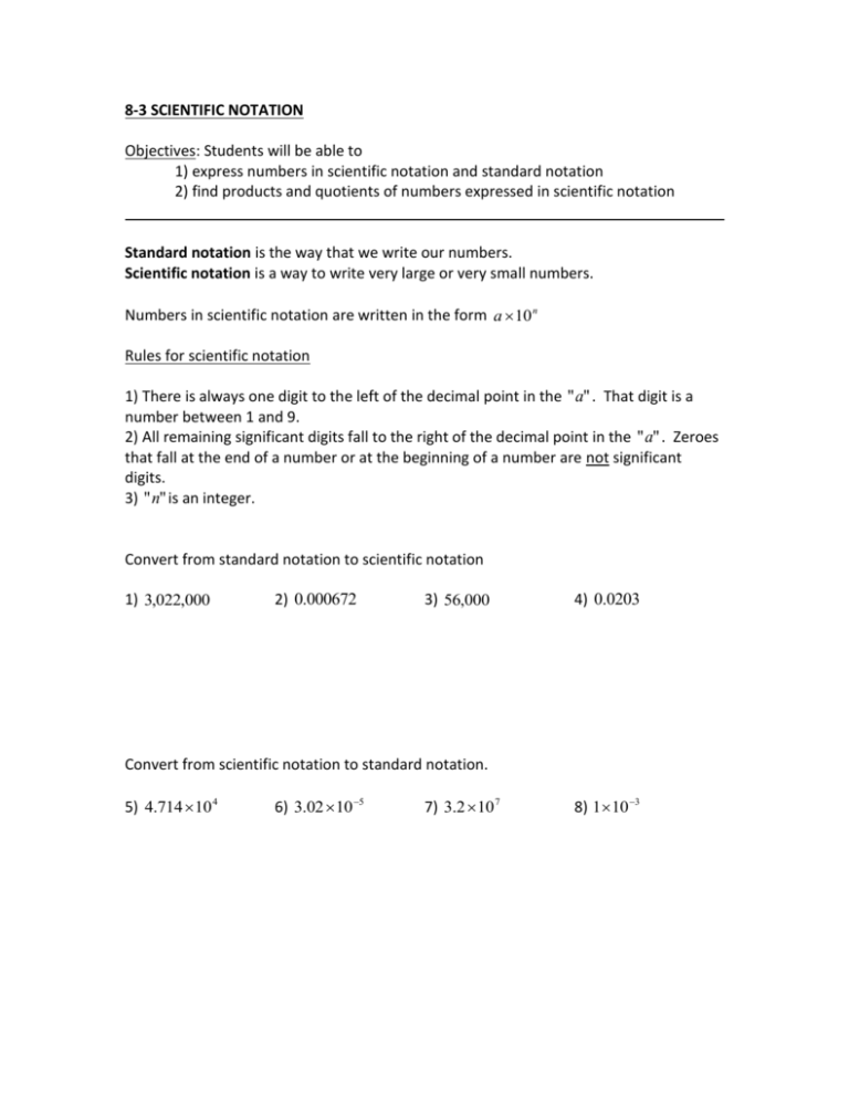 8 3 Scientific Notation