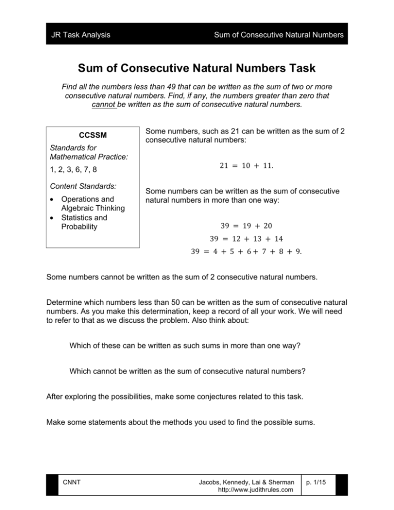 Sum Of Consecutive Natural Numbers Task