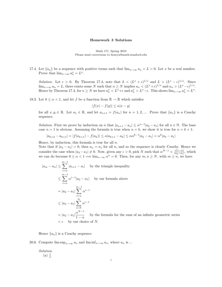 Math 171 Homework 3 Solutions - Sequences and Series