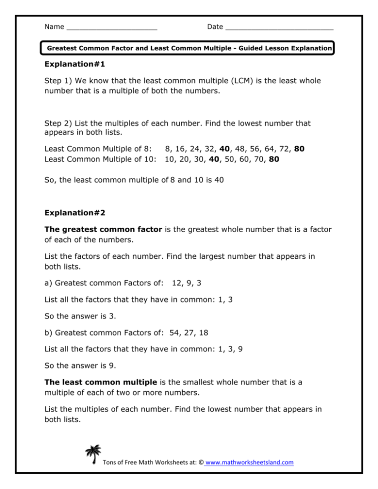 Greatest Common Factor And Least Common Multiple
