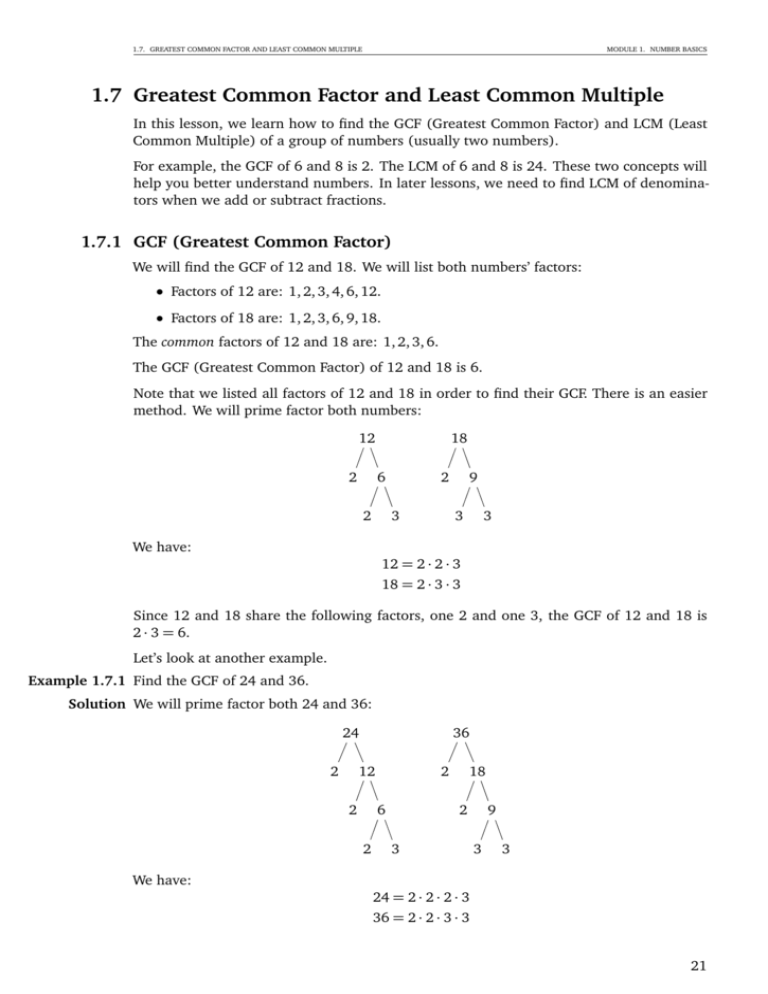 1 7 Greatest Common Factor And Least Common Multiple