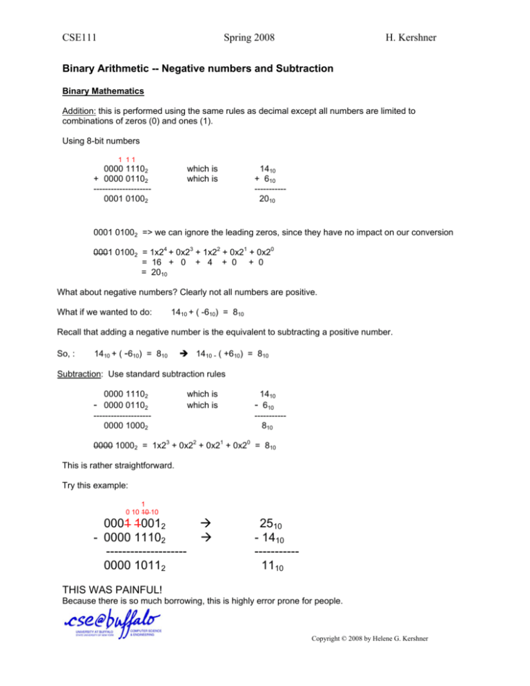 Binary Arithmetic Negative Numbers And Subtraction