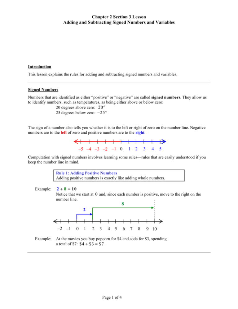 Chapter 2 Section 3 Lesson Adding And Subtracting Signed