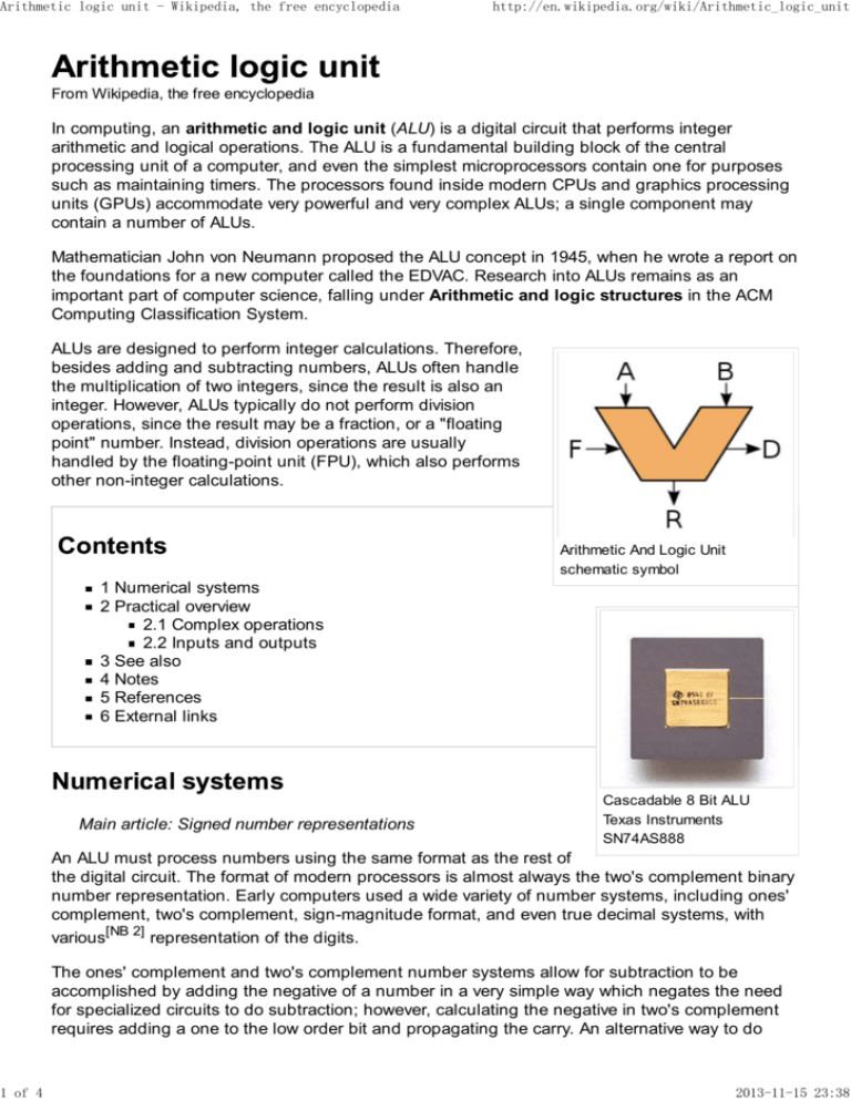 Arithmetic Logic Unit Wikipedia The Free Encyclopedia