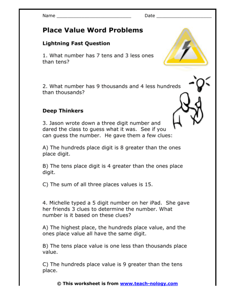 Place Value Word Problems Teach Place Value Word Problems Teach