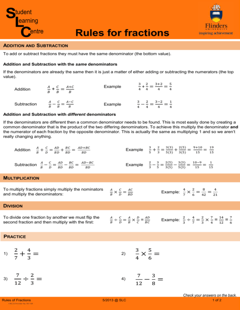 Rules For Fractions