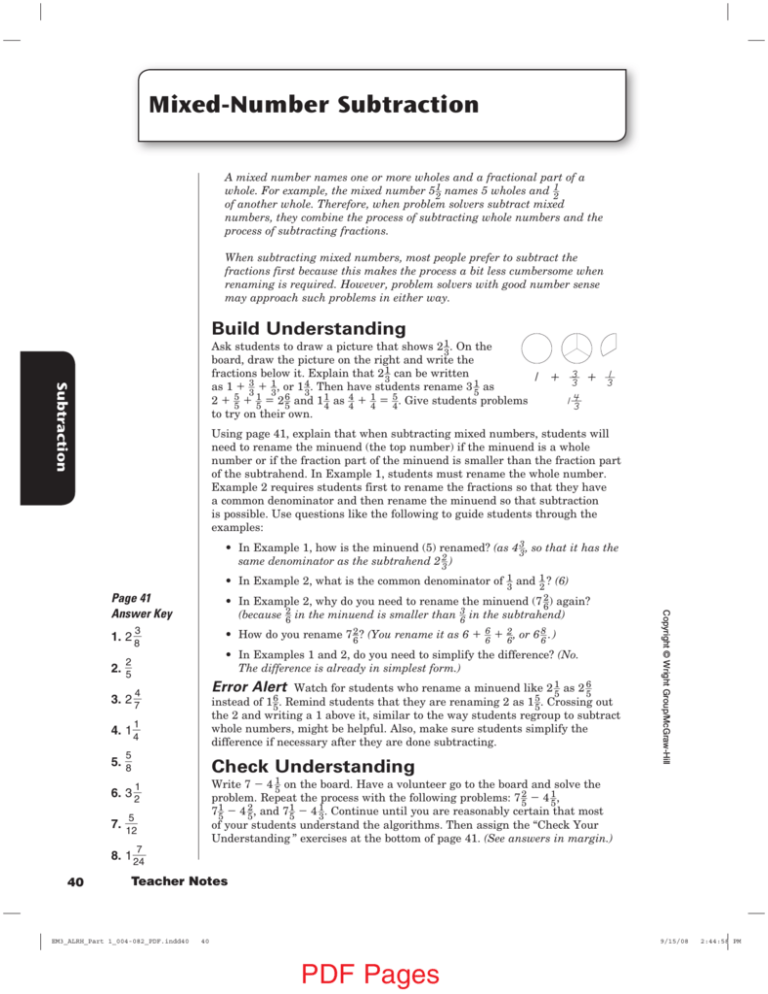 Mixed Number Subtraction