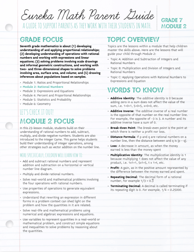 Eureka Math Parent Guide 7th Grade 