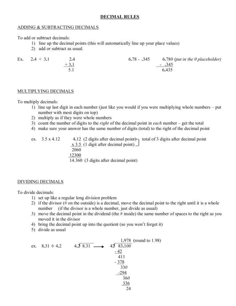 DECIMAL RULES