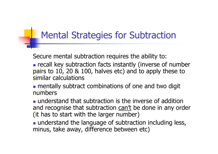 Mental Strategies For Subtraction