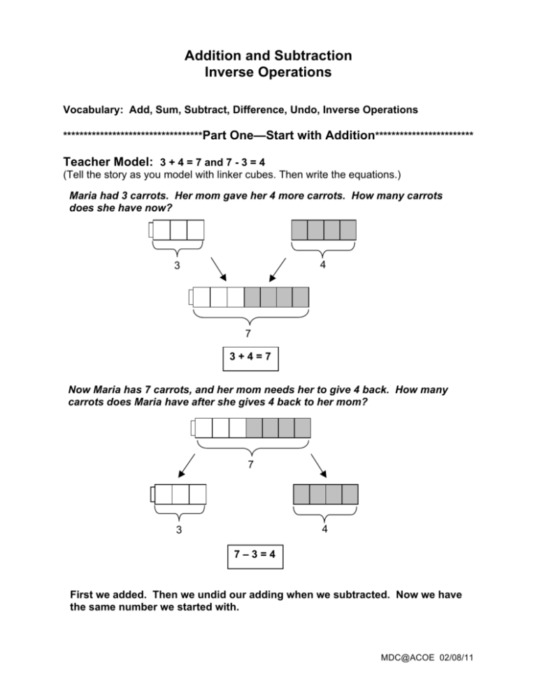 Addition And Subtraction Inverse Operations