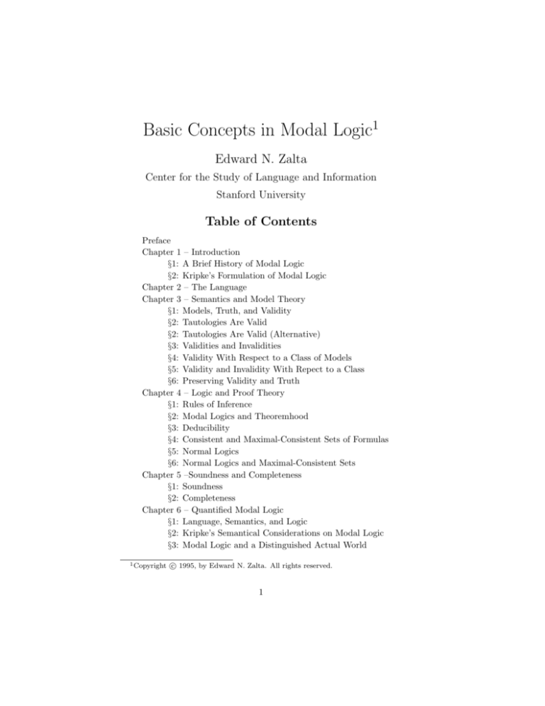 Basic Concepts In Modal Logic