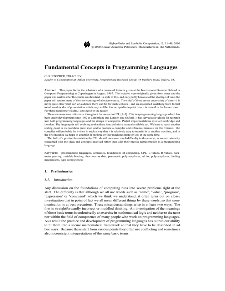 Fundamental Concepts In Programming Languages