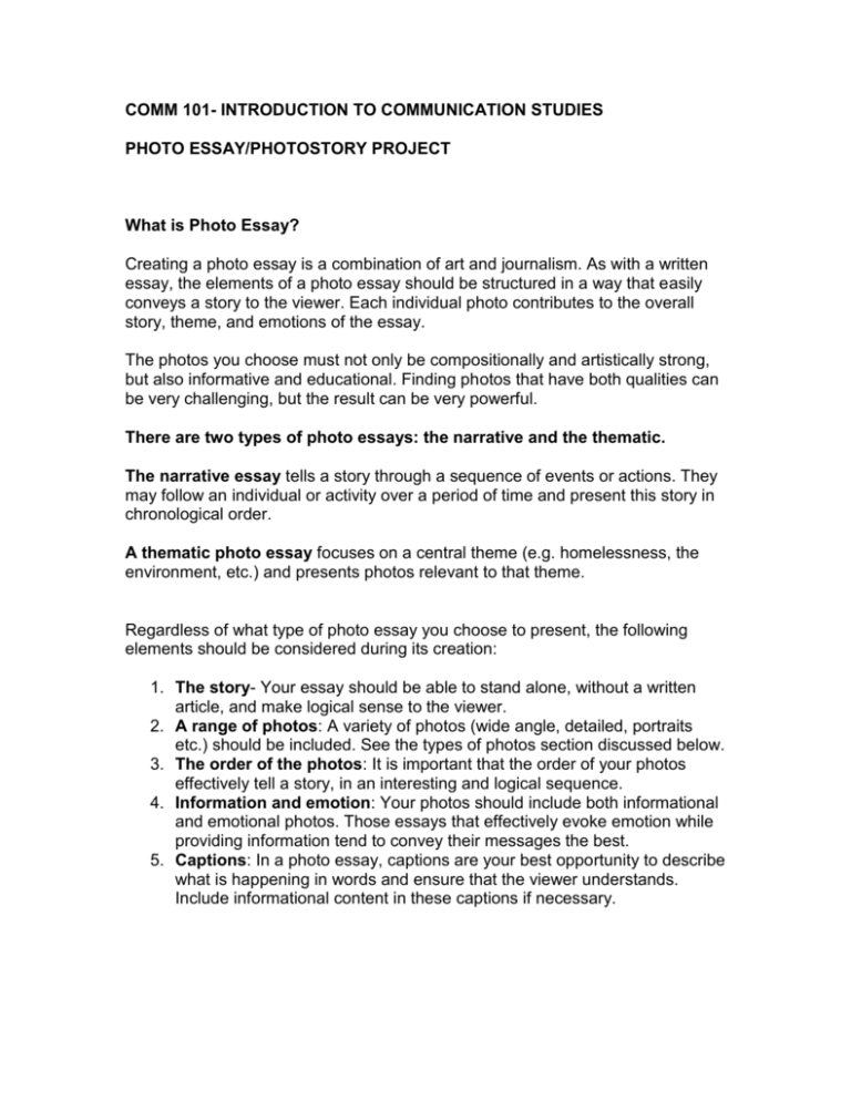Photo Essay Guide Communication Studies Project Photo Essay Guide Communication Studies Project