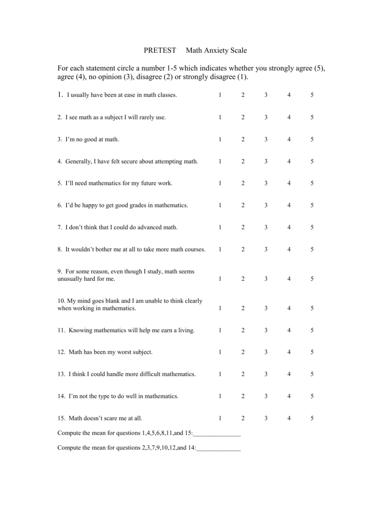 Math Anxiety Scale Math Anxiety Scale