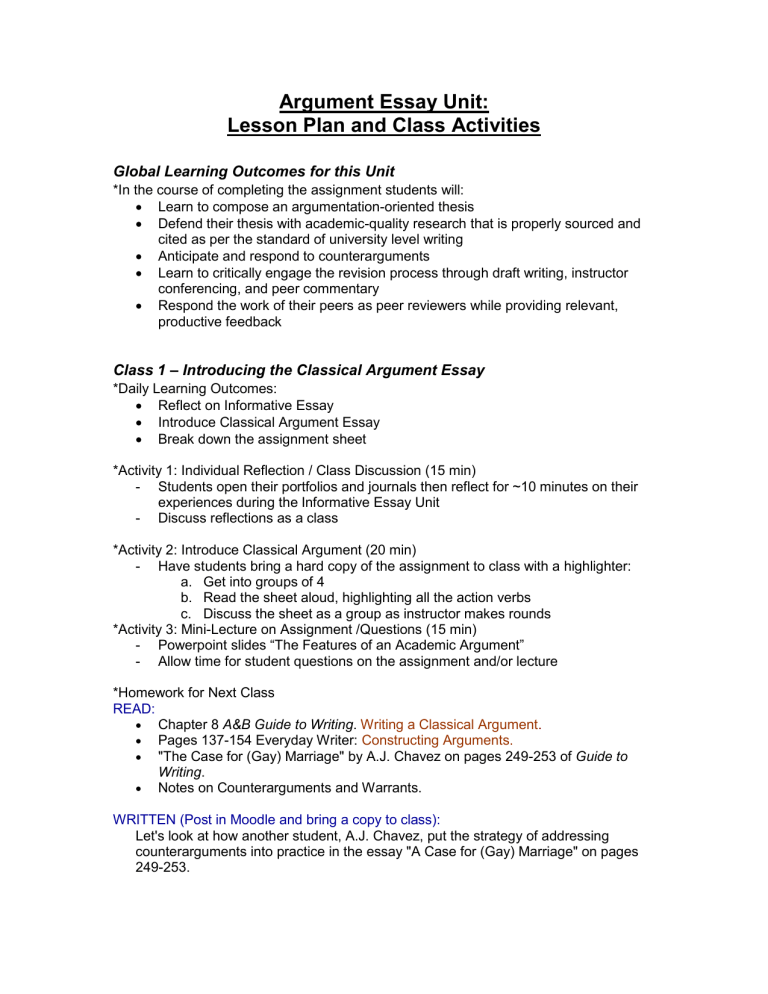 Argumentative Essay Unit 