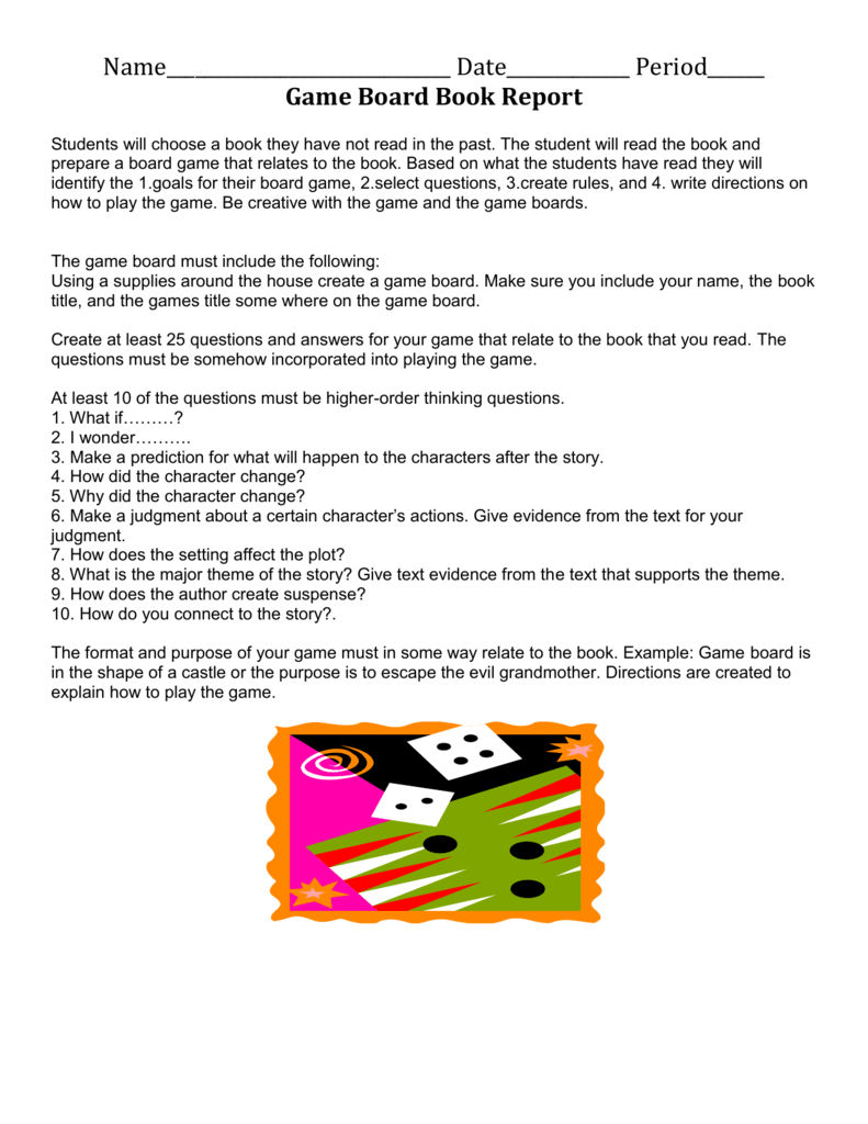 Game Board Book Report Rubric