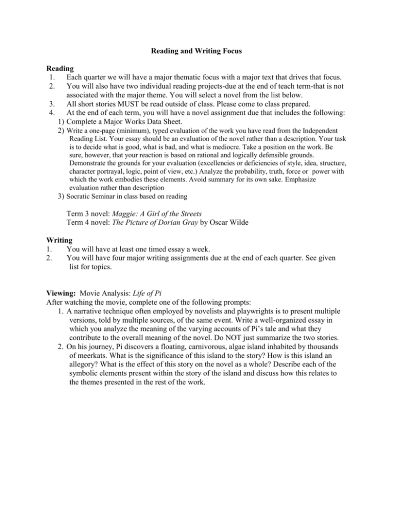 Reading And Writing Syllabus Reading And Writing Syllabus