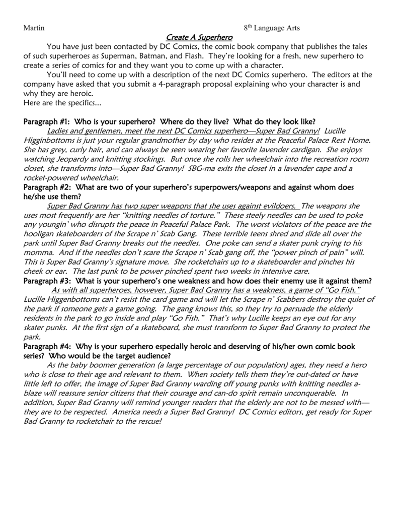 Superhero Essay Mr Martin s 8th Grade Language Arts Page 