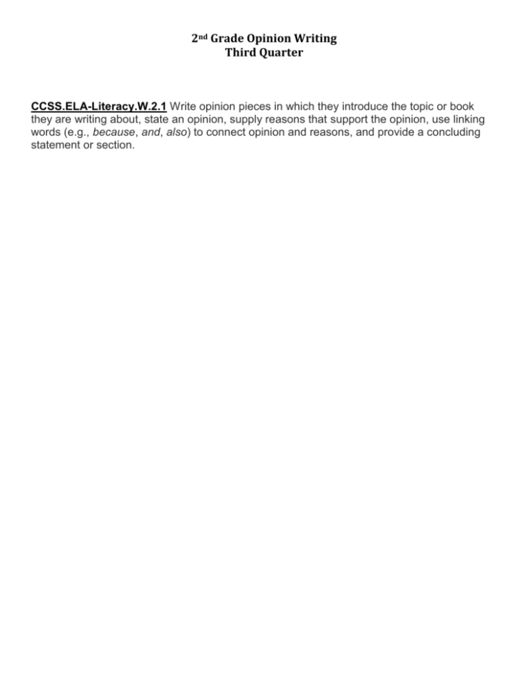2nd Grade Opinion Writing