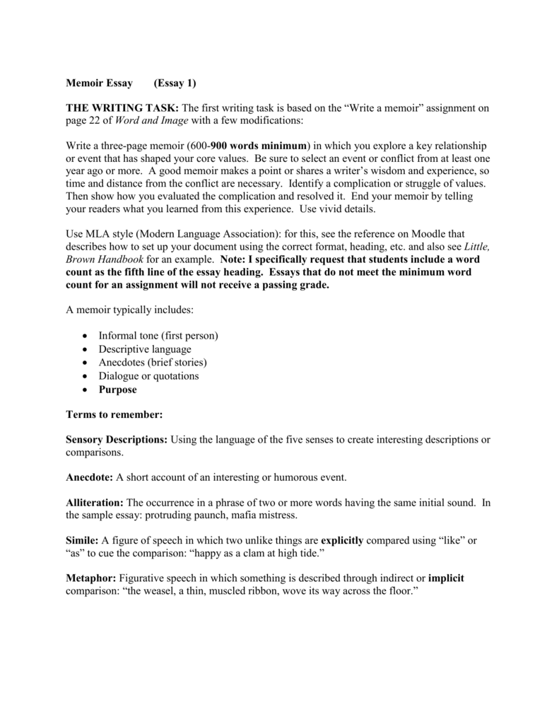 Memoir Essay Specs doc Memoir Essay Specs doc