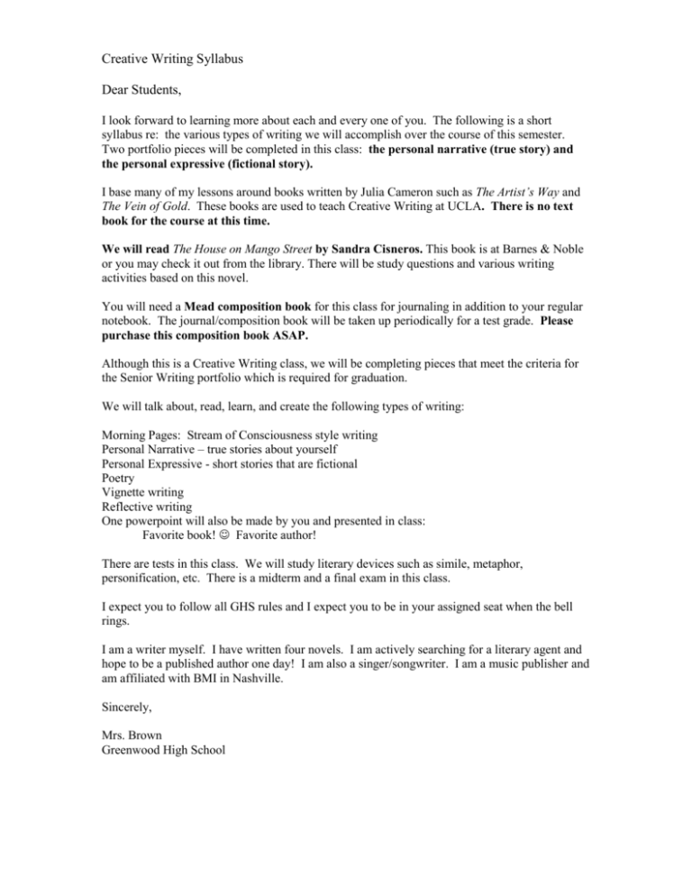 Creative Writing Syllabus