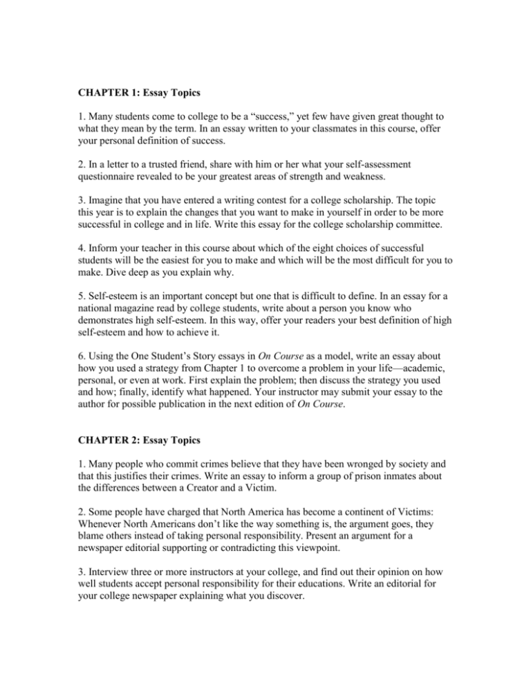 CHAPTER 1 Essay Topics CHAPTER 1 Essay Topics