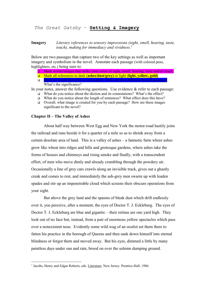 The Great Gatsby Imagery Symbolism