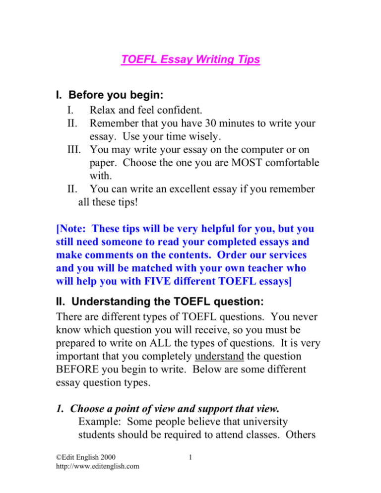Toefl Essay Writing Tips Toefl Essay Writing Tips