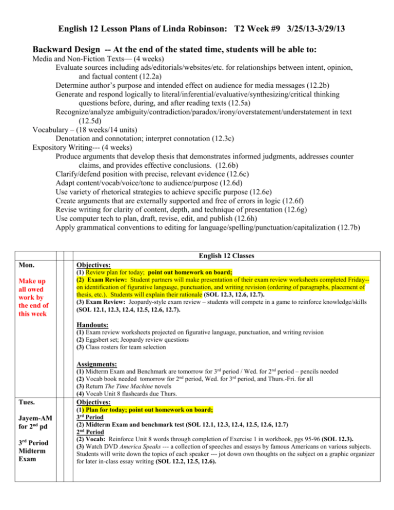Lesson Plans 12 13 Sem 2 Week 9 English 12