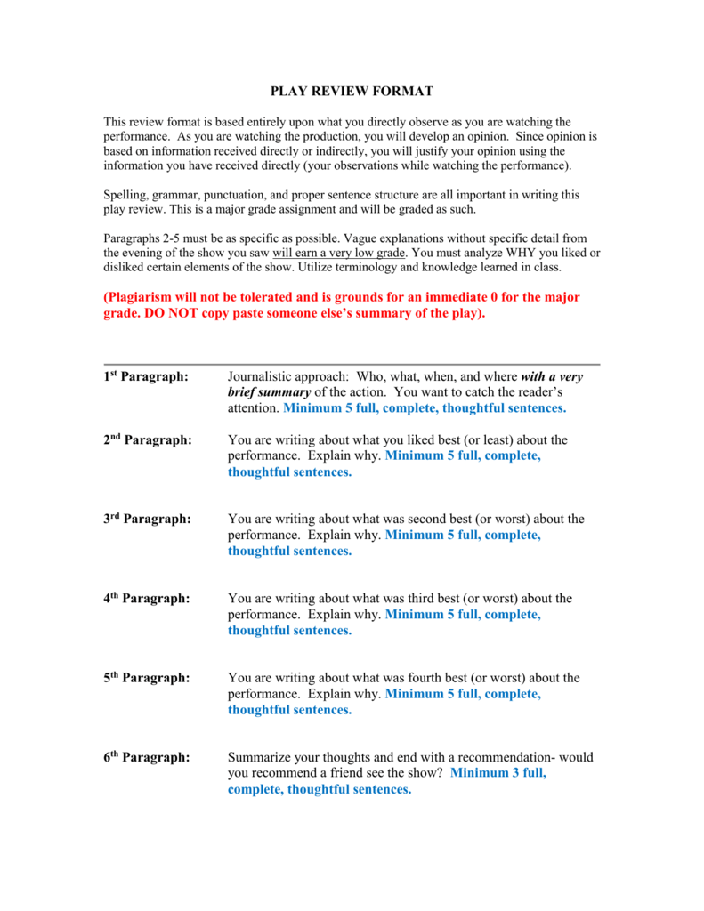 Play Review Format Mrs Gerhards Theatre I Theatre II