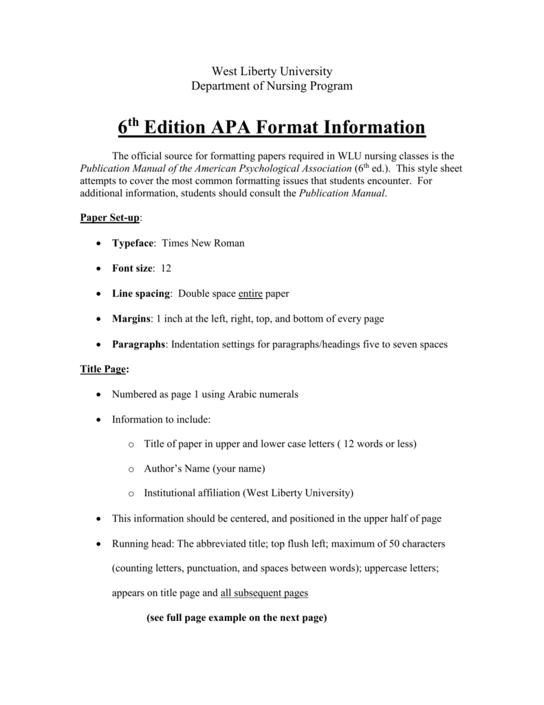 APA 6th EDITION West Liberty University