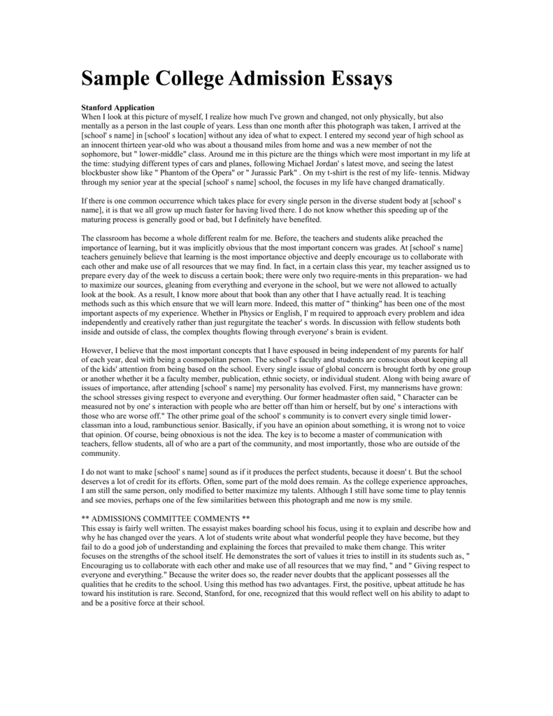 Sample College Admission Essays