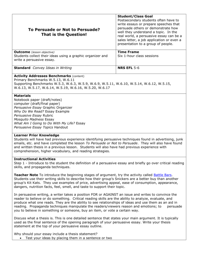 Step 1 Introduce To The Student The Definition Of A Persuasive Essay