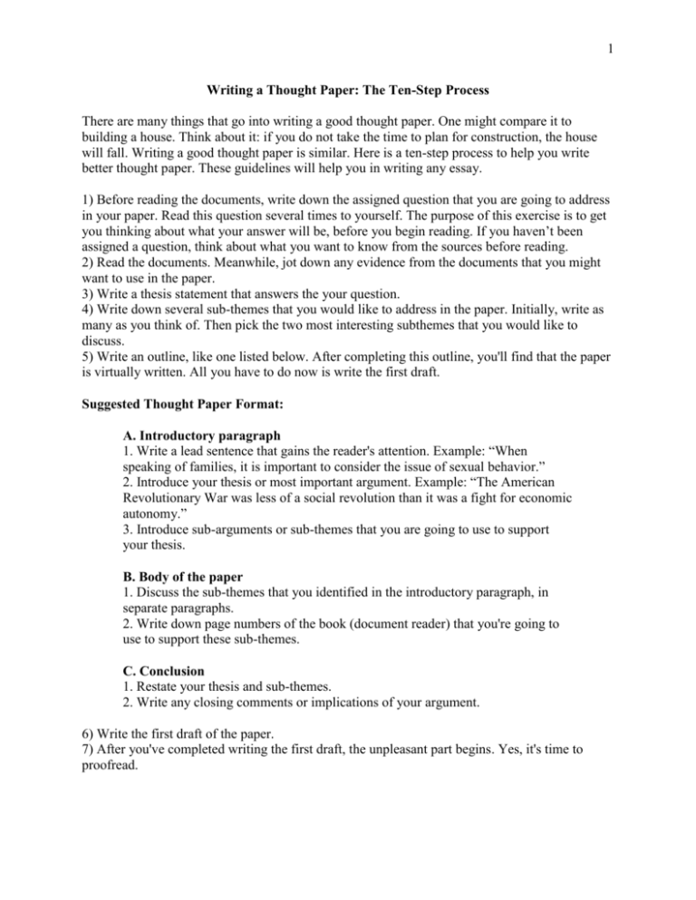 Writing A Thought Paper The Ten Writing A Thought Paper The Ten
