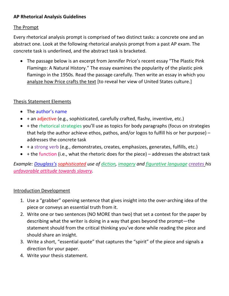 AP Rhetorical Analysis Guidelines The Prompt Every Rhetorical