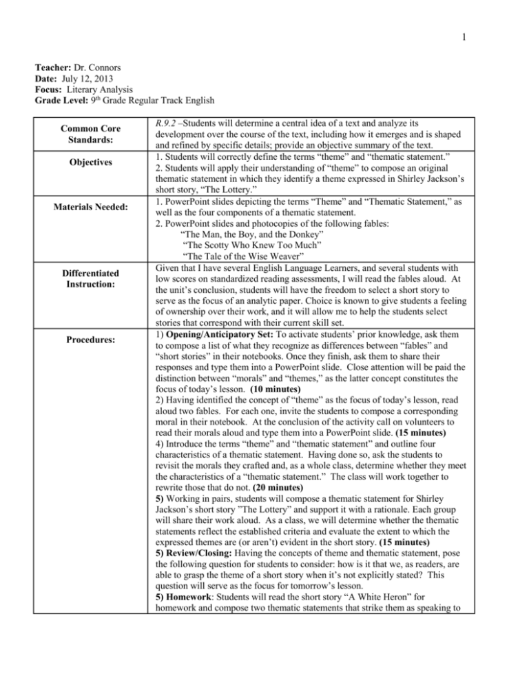 Sample Lesson Plan In Teaching Literature Docx Lesson Plan For Www